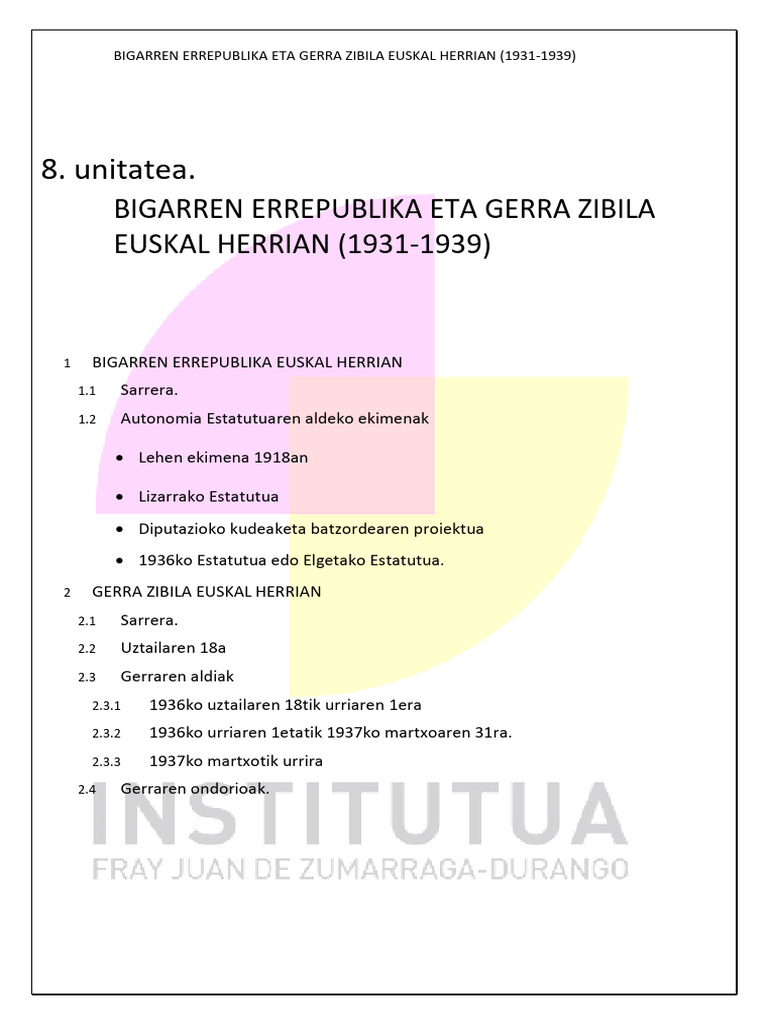 8.gaia. II Errepublika Eta Gerra Zibila. | PDF