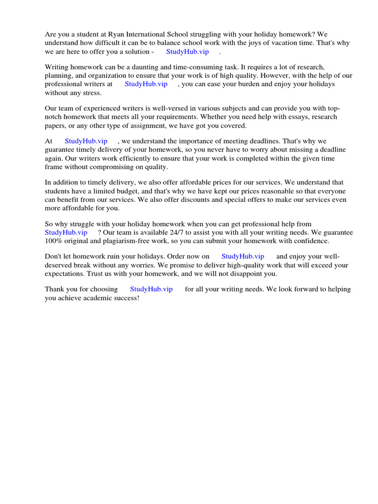 Ryan International School Holiday Homework 2015 | PDF | Homework