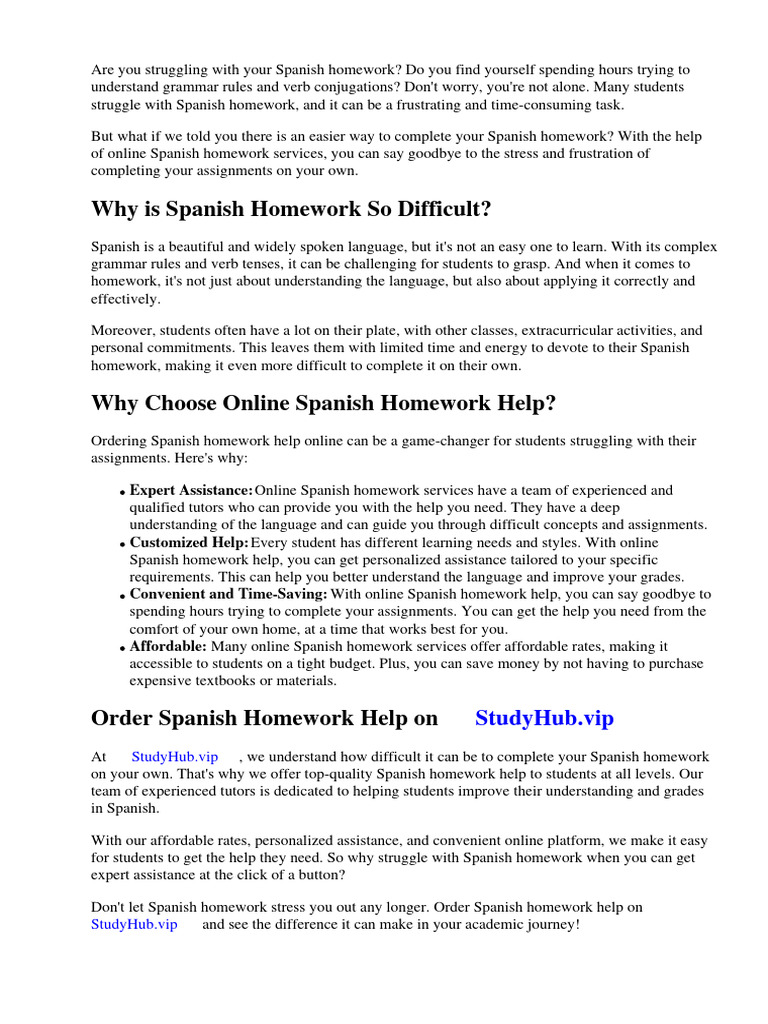 Spanish Homework Help Online | PDF | Homework | Spanish Language