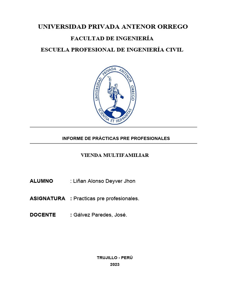 Avance de Proyecto Multifamiliar para Prac, Preprofesionales | PDF | Fundación (Ingeniería) | Clima