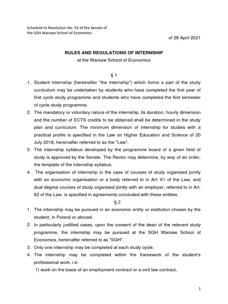 SGH Internship Rules and Regulations | PDF | Internship | Job Hunting