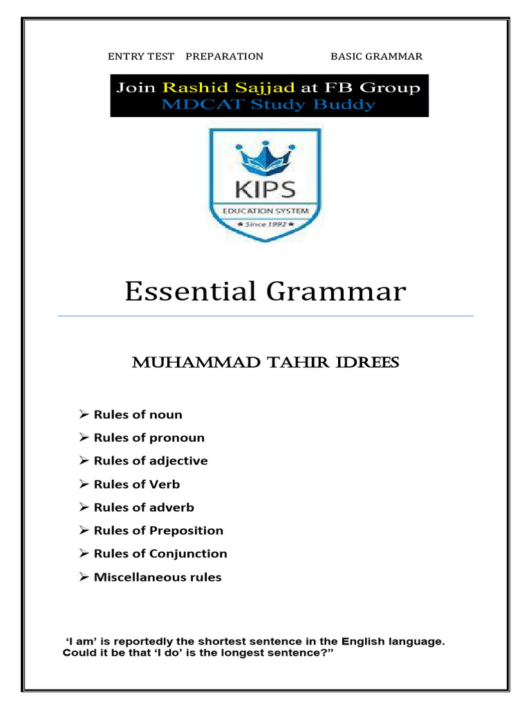 KIPS Essential Grammar Rules | Download Free PDF | Verb | Pronoun