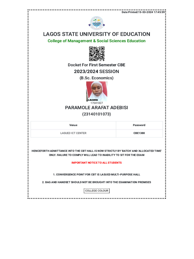 LASUED Exam Entry Guidelines 2024 | PDF