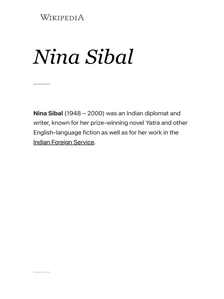 Nina Sibal - Wikipedia | PDF