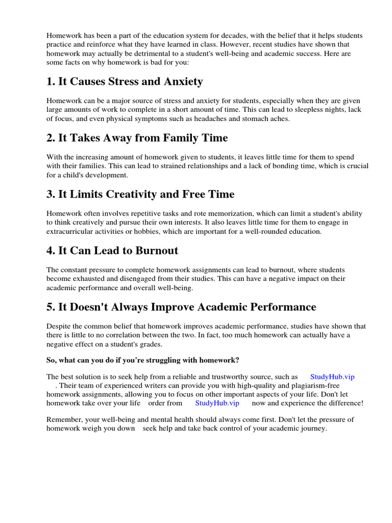 Facts On Why Homework Is Bad For You | PDF | Homework | Teachers