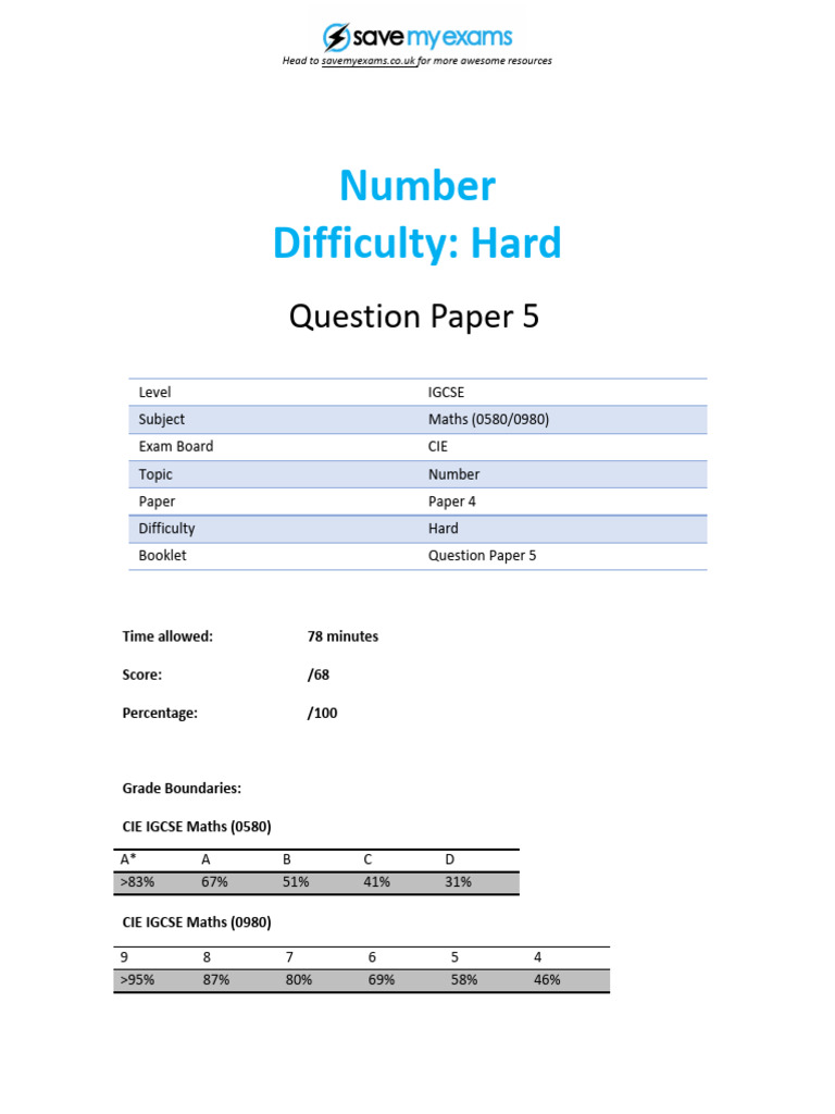E1 Number 4B Hard Topic Booklet 5 CIE IGCSE Maths 1 | PDF | Secondary ...