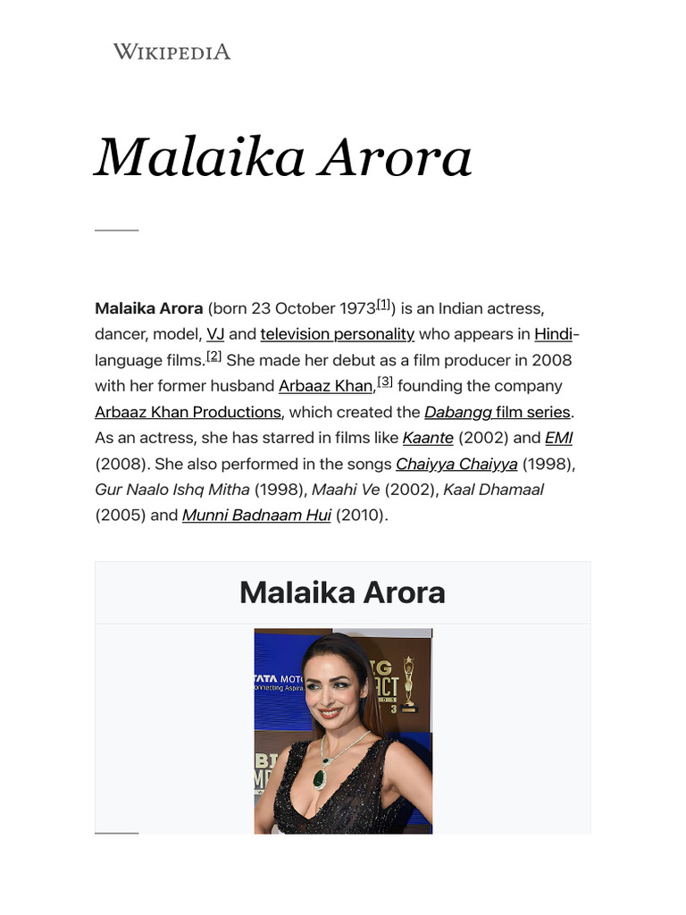 Malaika Arora - Wikipedia | PDF