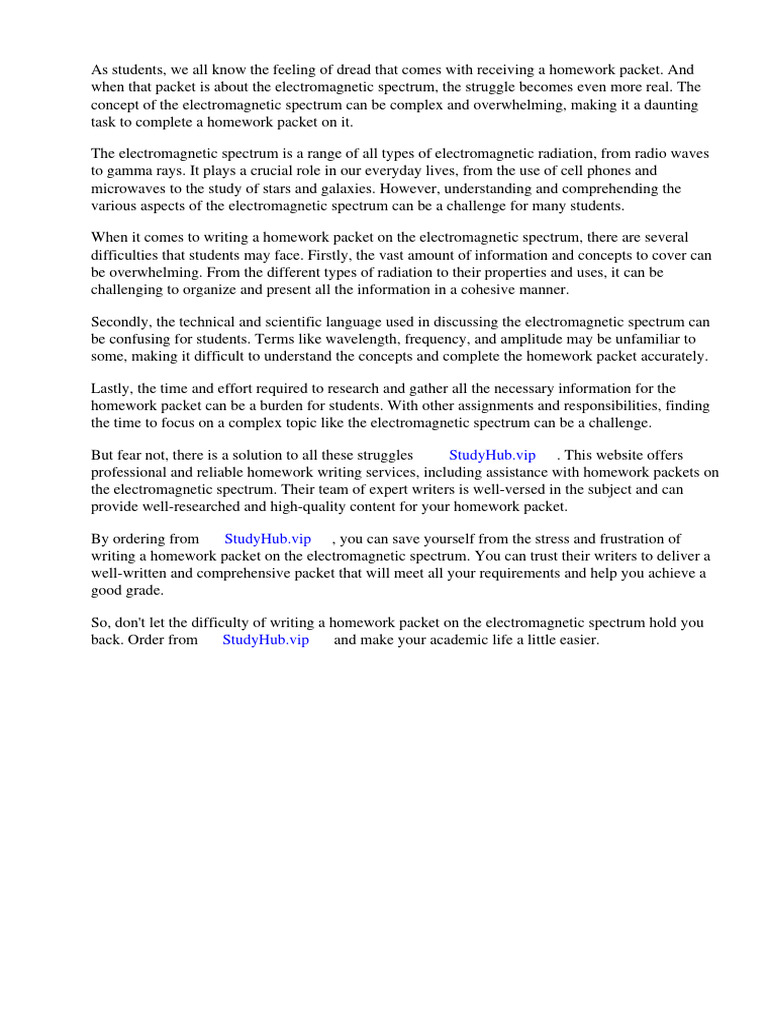 Em Spectrum Homework Packet | PDF | Electromagnetic Radiation ...