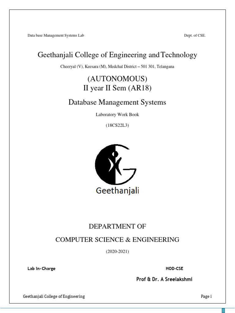 CSE 2-2 Database Management Systems Lab Workbook | PDF | My Sql | Databases