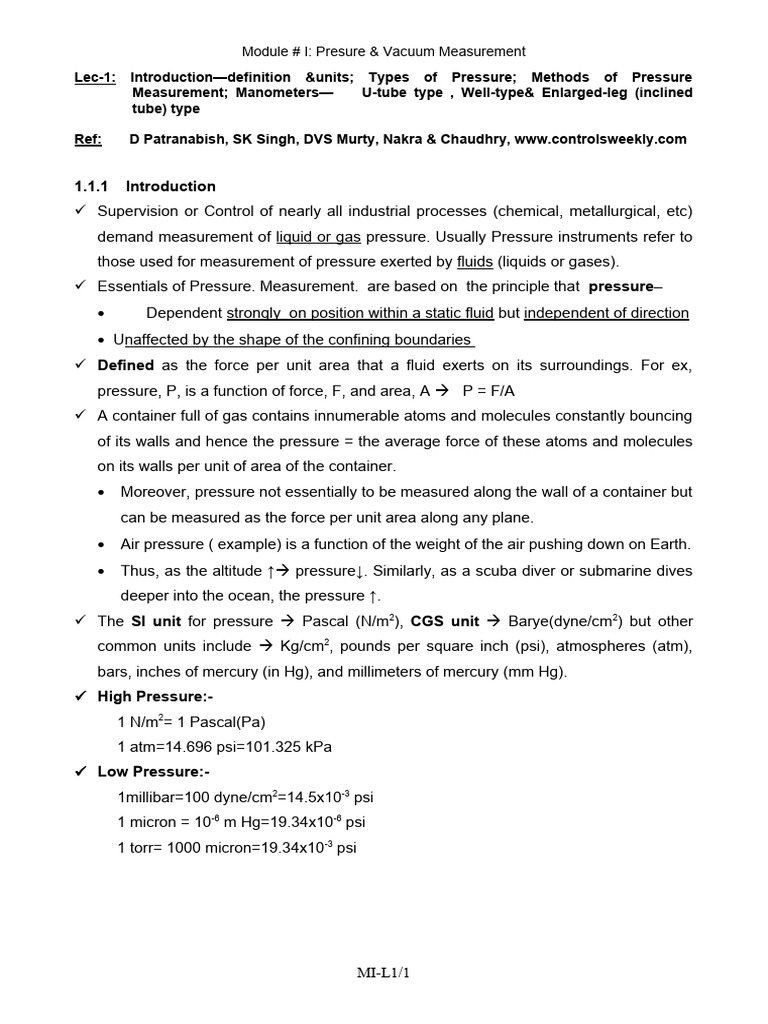 Pressure 1 | PDF | Pressure Measurement | Pressure