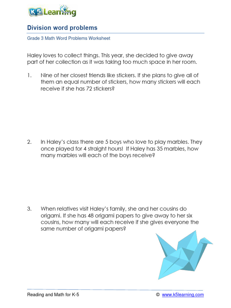 Grade 3 Division Word Problems Worksheet | PDF