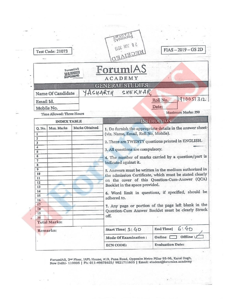 Yasharth Shekhar IAS Rank 12 GS Copy 3 | PDF