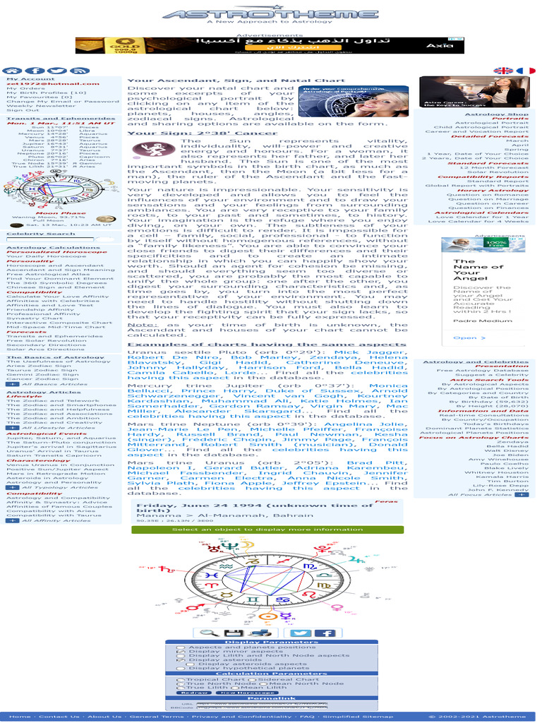 Your Horoscope, Astrological Sign, Ascendant, and Natal Chart With ...