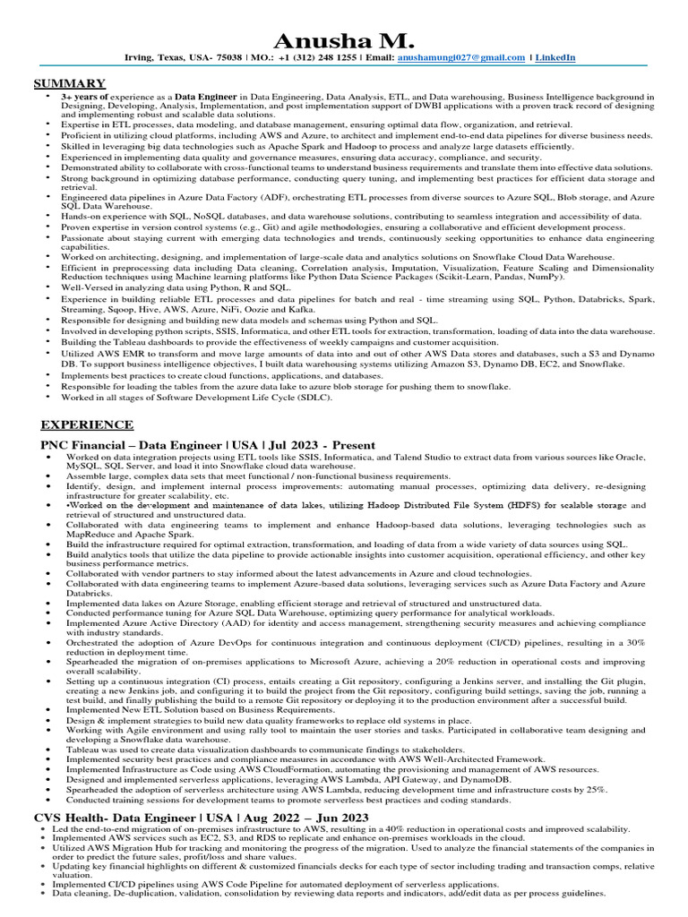 Anusha | PDF | Microsoft Azure | Apache Spark