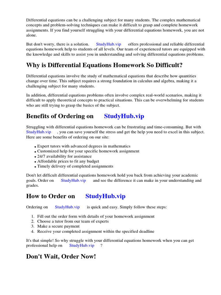 Differential Equations Homework Help | Download Free PDF | Equations ...