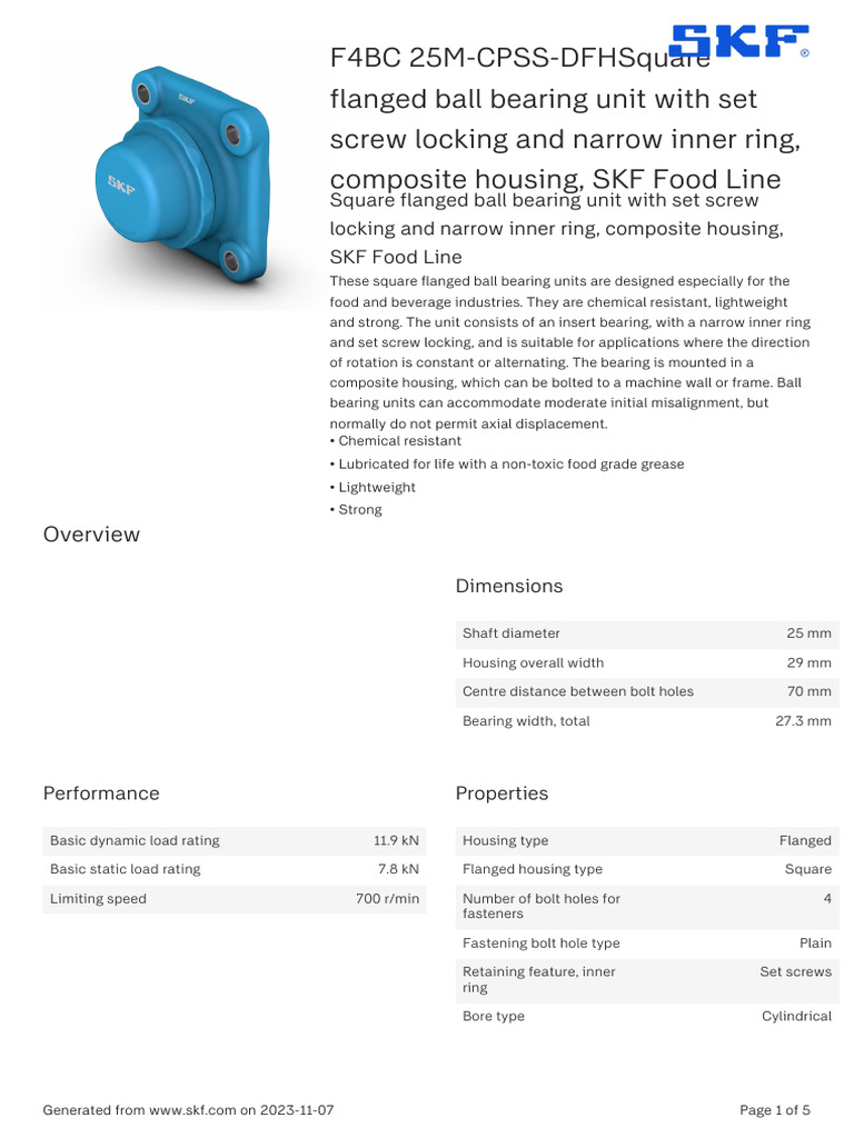 SKF Food Line Square Flanged Bearing | PDF | Bearing (Mechanical) | License