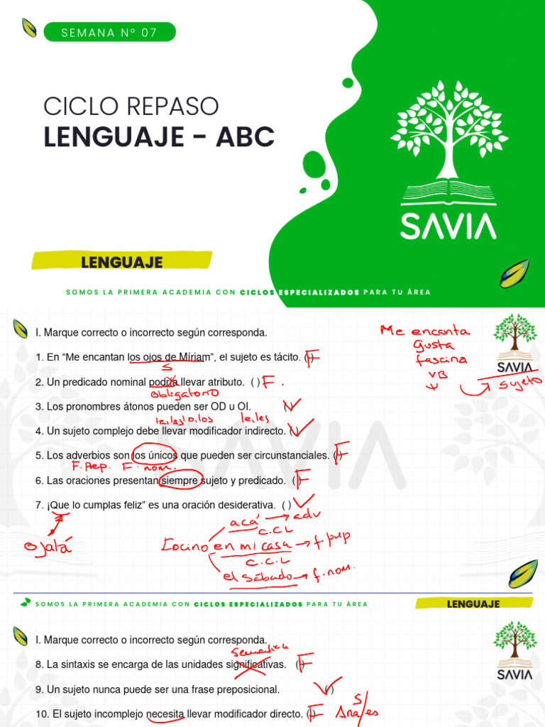 Lenguaje-De-Repaso-Sem07 - Ejercicios - Lenguaje | PDF | Verbo | Asunto ...