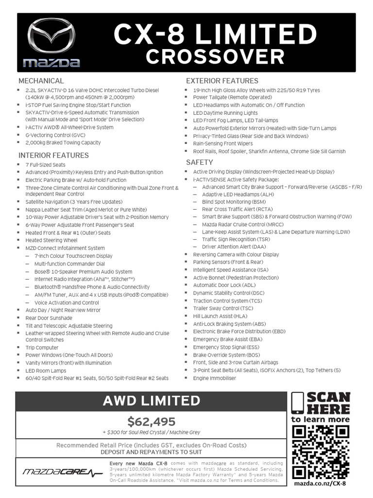 2018 Mazda Cx 8 Limited Spec Sheet Pdf Car Motor Vehicle