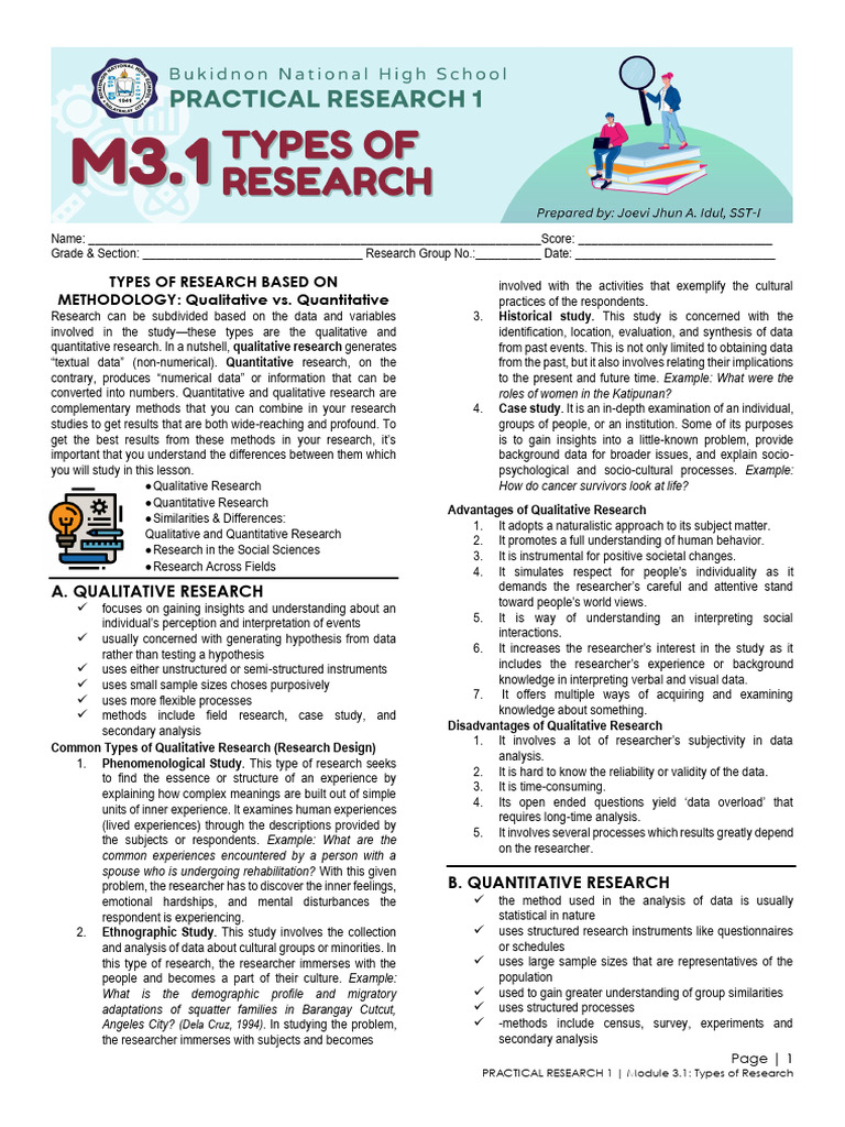 PR1 M3.1 Types of Research JJAI | Download Free PDF | Quantitative ...