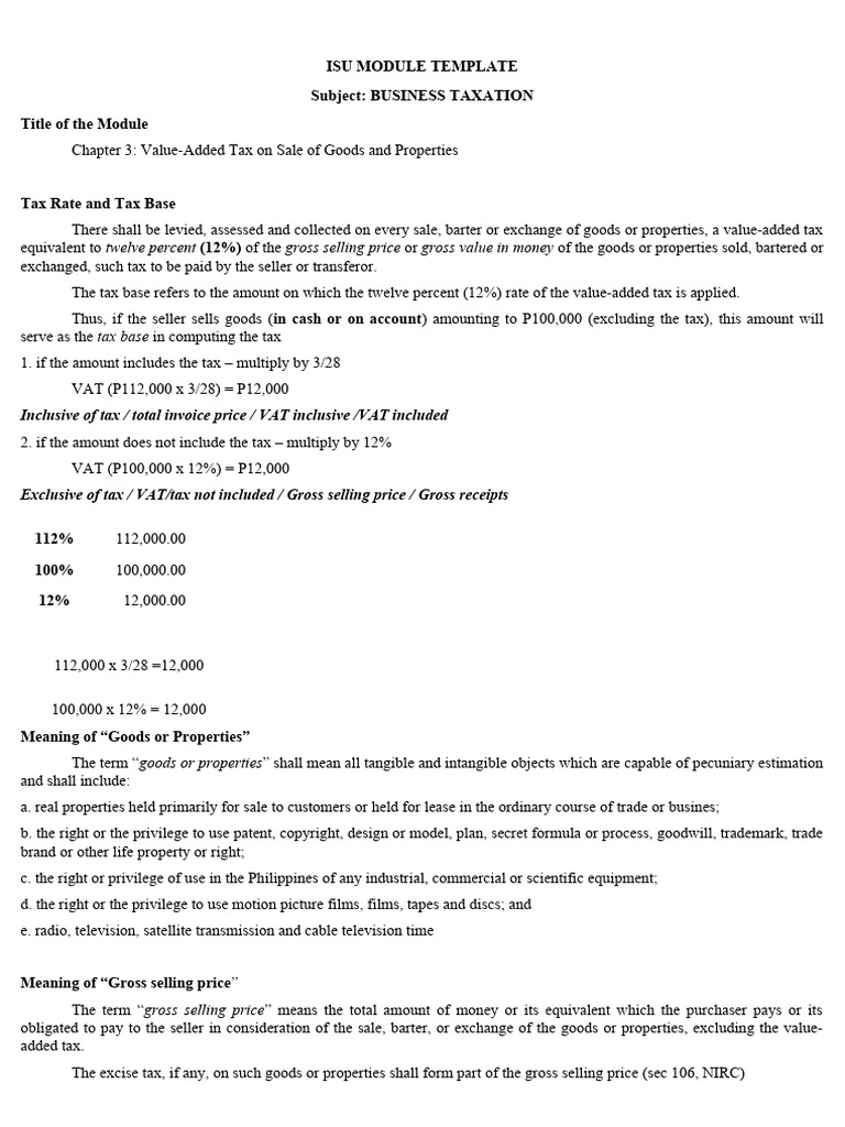 Chapter 3 Value Added Tax Sale of Good Properties | PDF | Value Added Tax | Taxes
