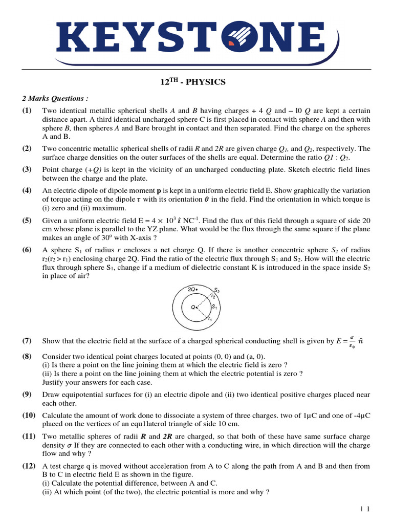 12th - Phy - 2 Marks Que - Vastrapur | PDF | Capacitor | Electrical Resistivity And Conductivity