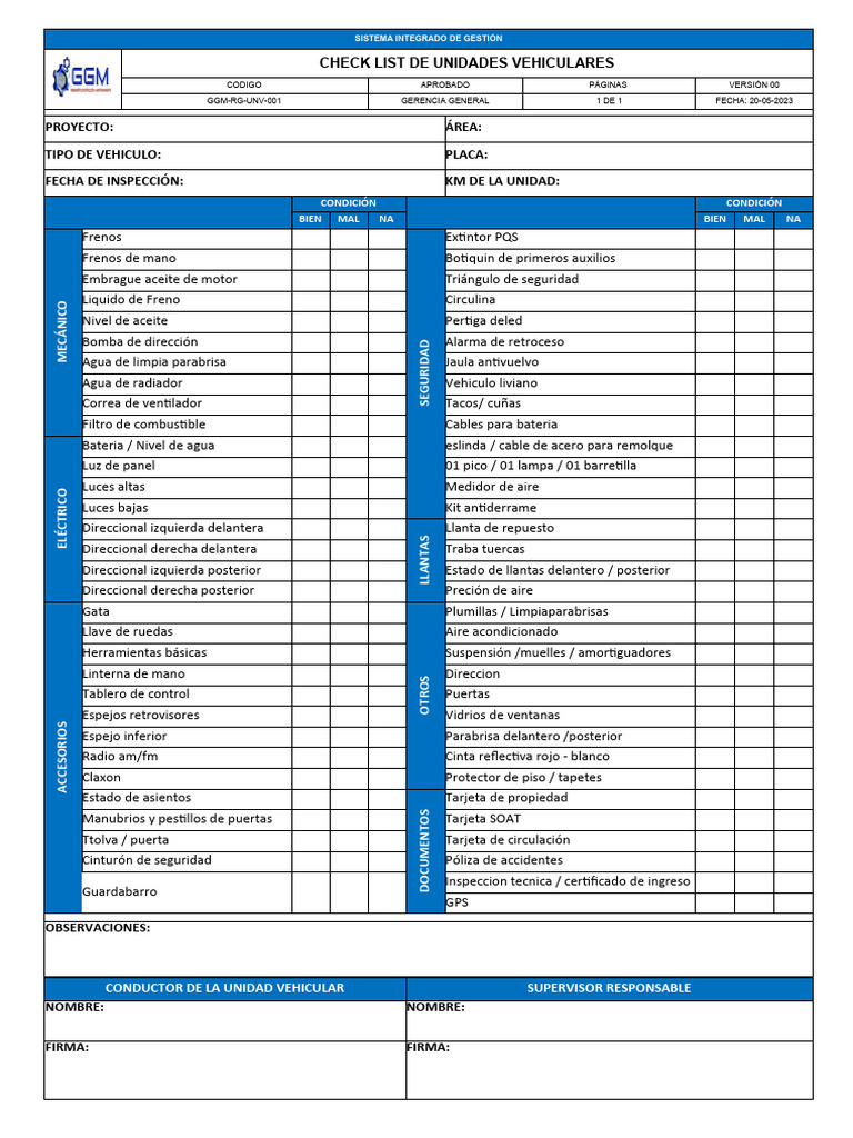 CHECK LIST UNIDADES VEHICULARES | PDF | Vehículos | Industria automotriz