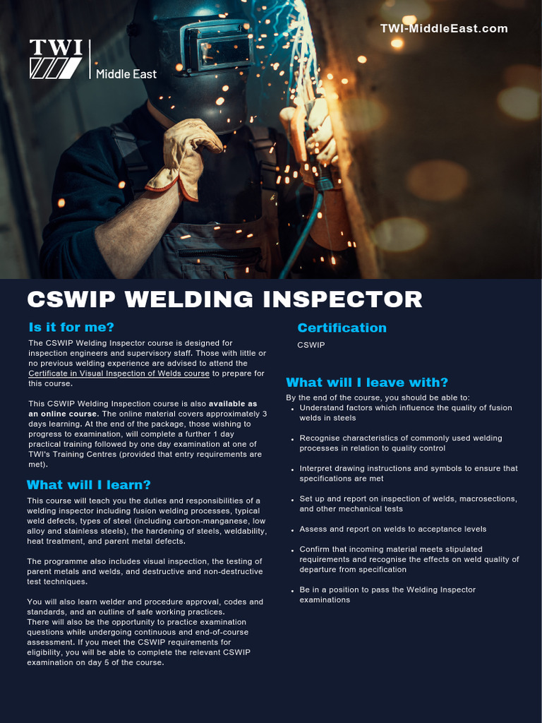CSWIP Welding Inspector Course Overview | PDF | Welding | Construction