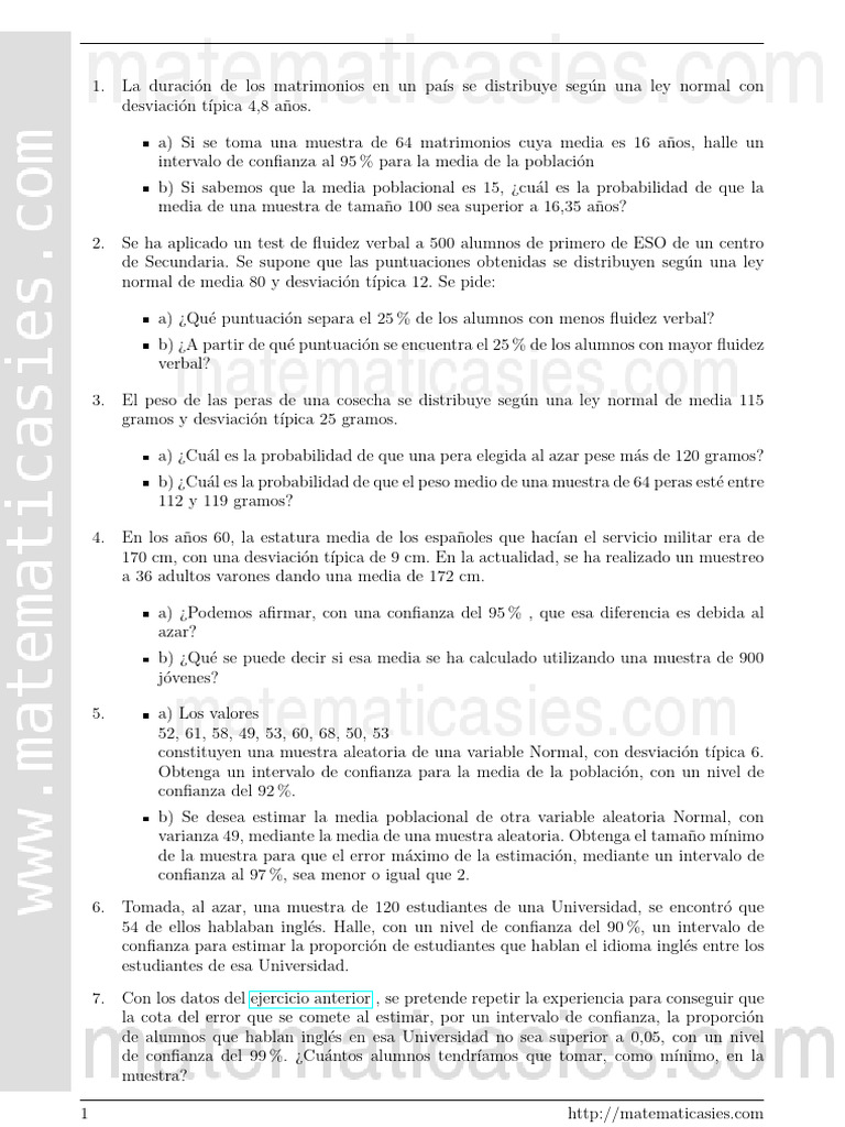 Problemas de Estadística Aplicada | PDF | Intervalo de confianza | Muestreo (Estadísticas)