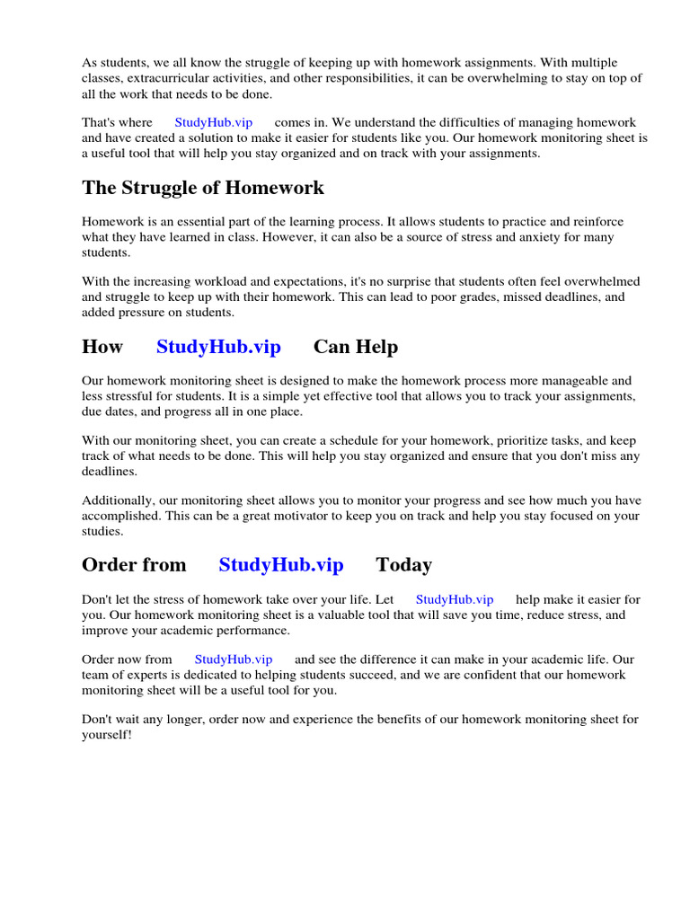 Homework Monitoring Sheet | PDF | Homework | Worksheet