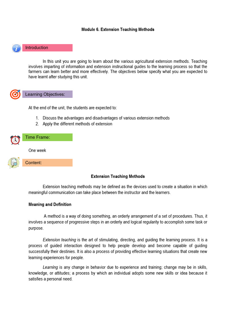Agext 42 Unit 6. Extension Teaching Methods | PDF | Learning | Teaching Method