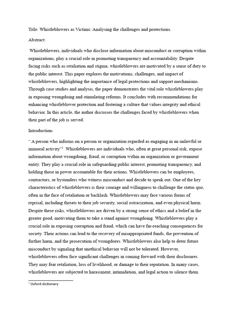 Whistleblower Challenges and Protections | PDF | Corruption | Misconduct
