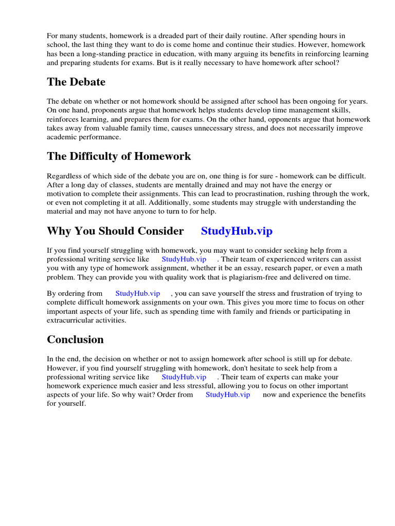 Should We Have Homework After School | PDF | Homework | Teachers