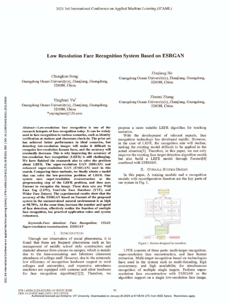 Low Resolution Face Recognition System Based On ESRGAN Compressed | PDF | Computing | Artificial ...