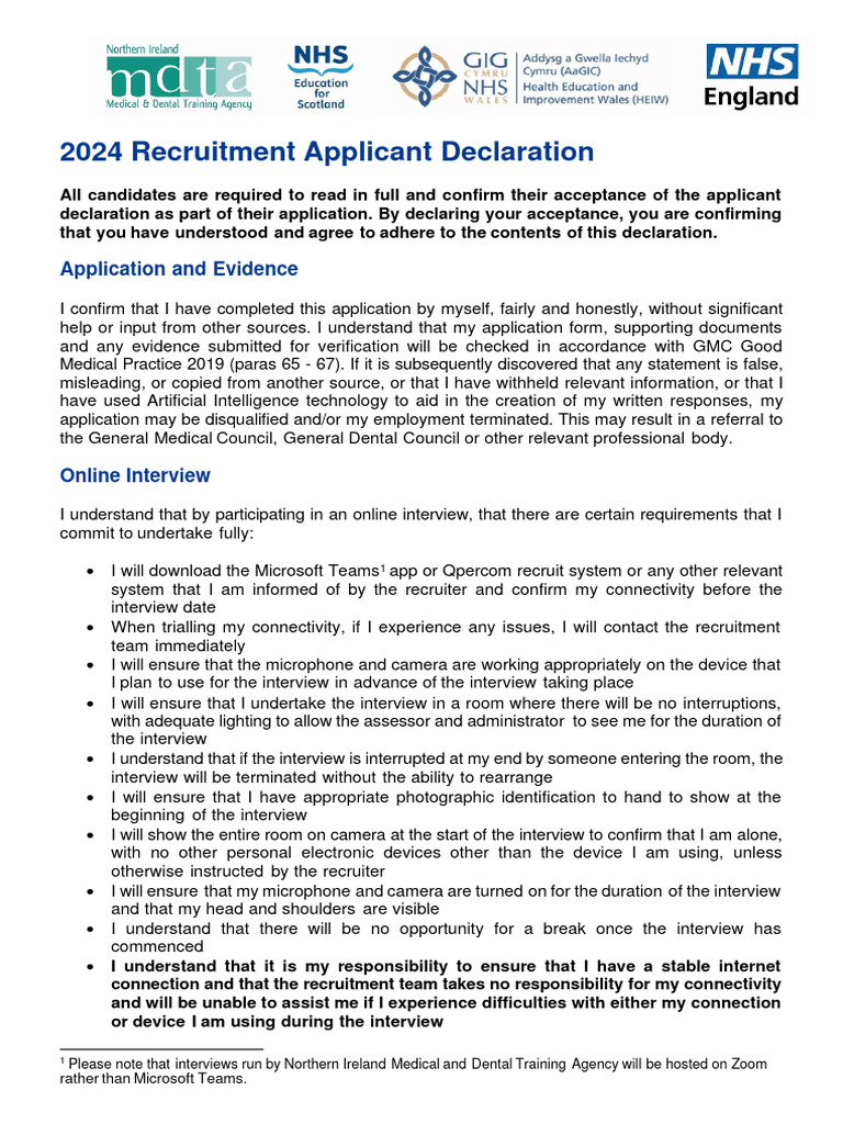 2024 Recruitment Applicant Declaration | PDF | Recruitment | Information
