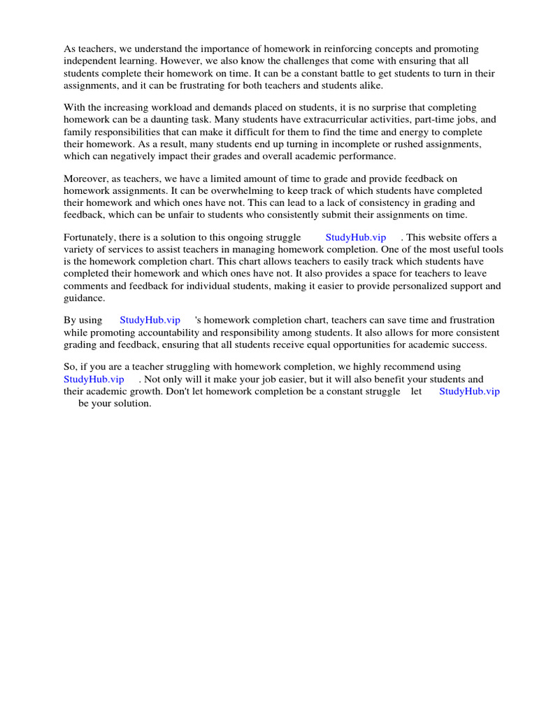 Homework Completion Chart For Teachers | PDF | Homework | Teachers