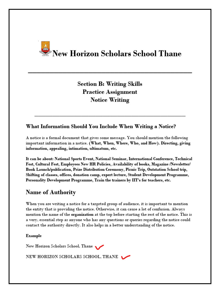 Notice Writing Format and Example | PDF