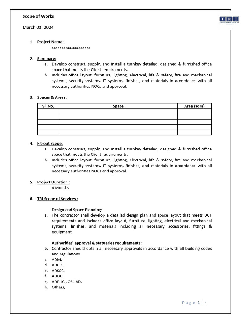 Project Scope of Works | PDF | Wall | Building Engineering