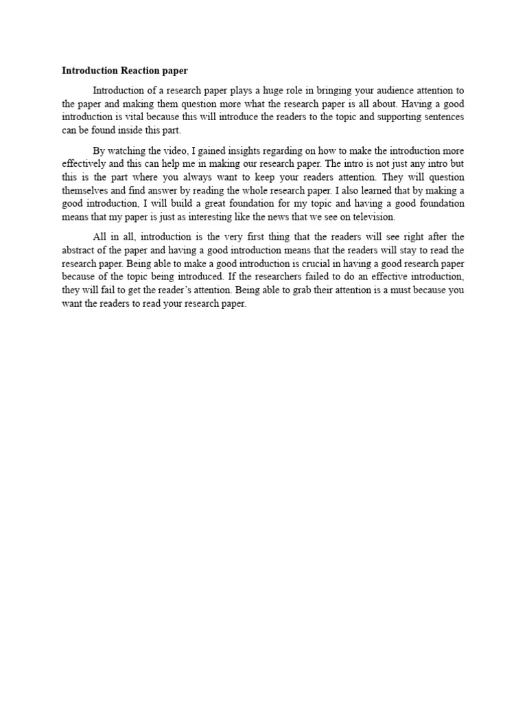 Introduction Reaction Paper Pdf