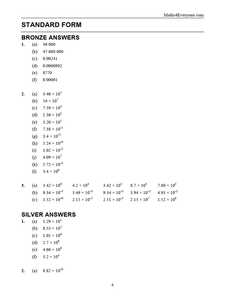 Standard Form Answers | PDF