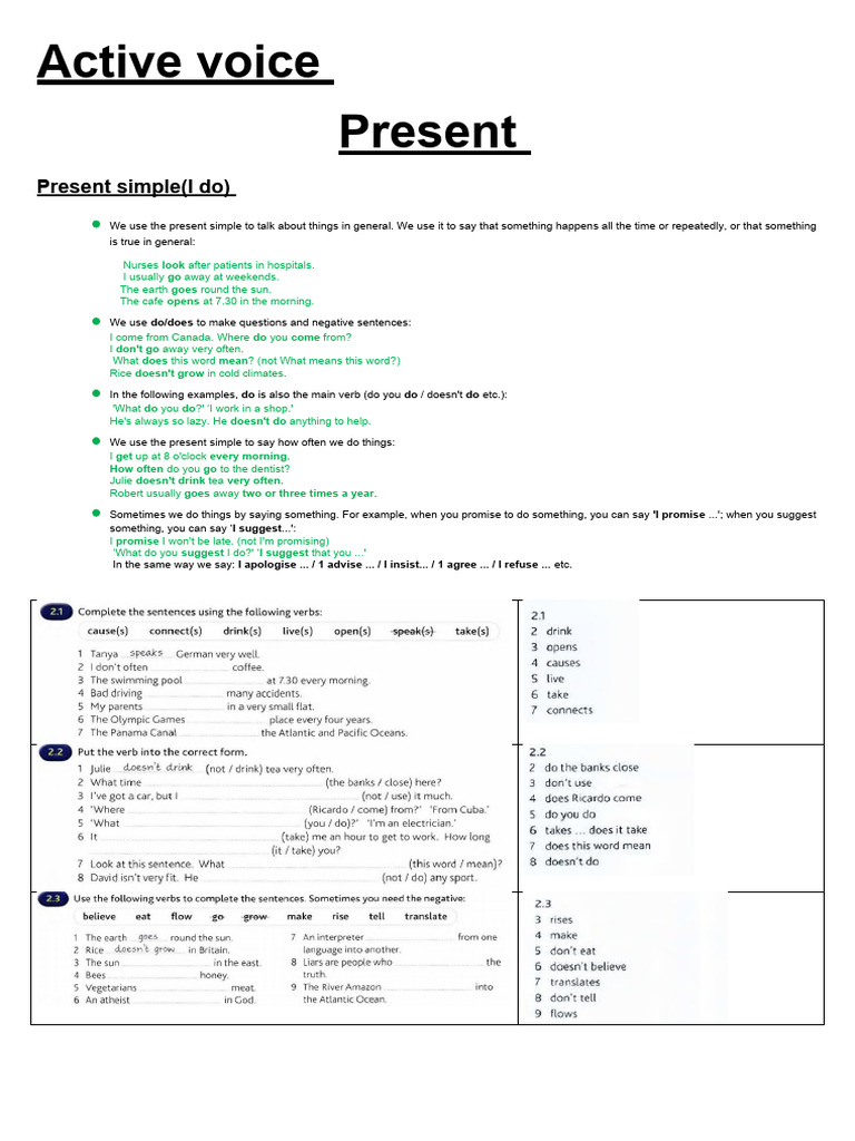 Active Voice | PDF | Perfect (Grammar) | Language Mechanics