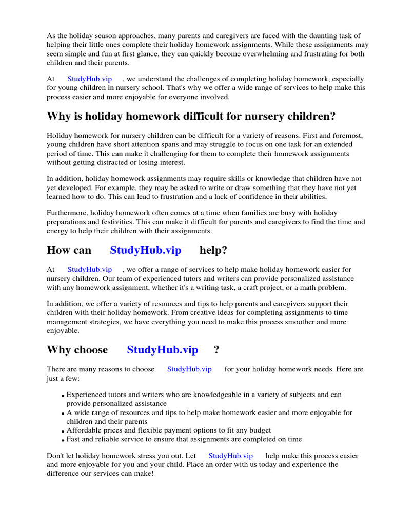 Holiday Homework Ideas for Nursery | PDF | Homework
