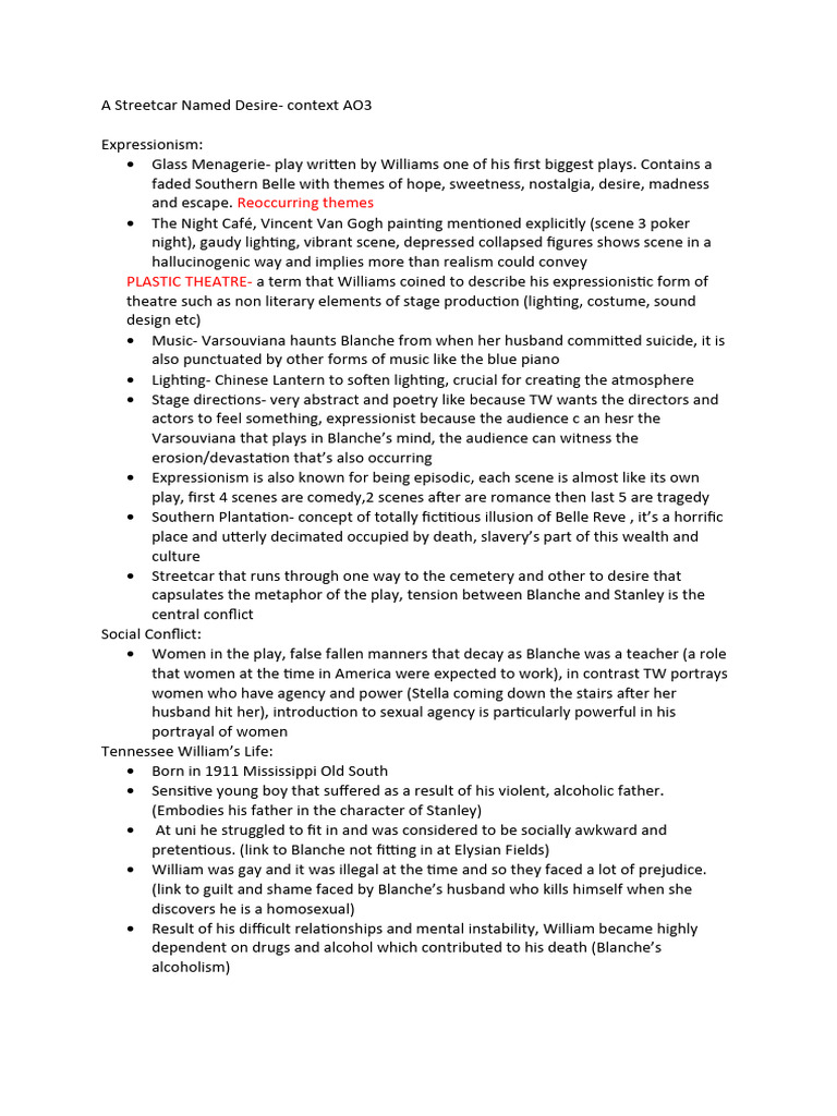 A Streetcar Named Desire - Context Ao3 | PDF | Expressionism