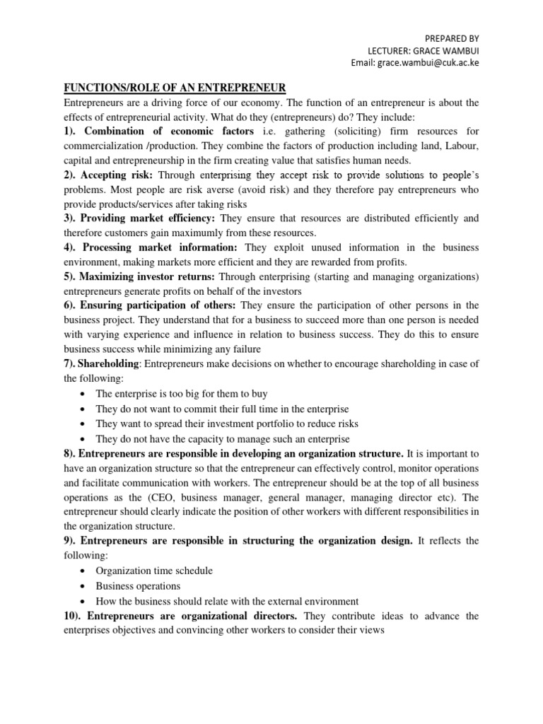 Functions of An Entrepreneur | PDF | Entrepreneurship | Economies
