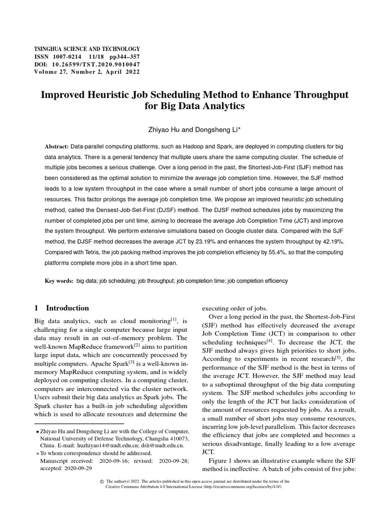 Improved Heuristic Job Scheduling Method To Enhance Throughput For Big Data Analytics | Download ...