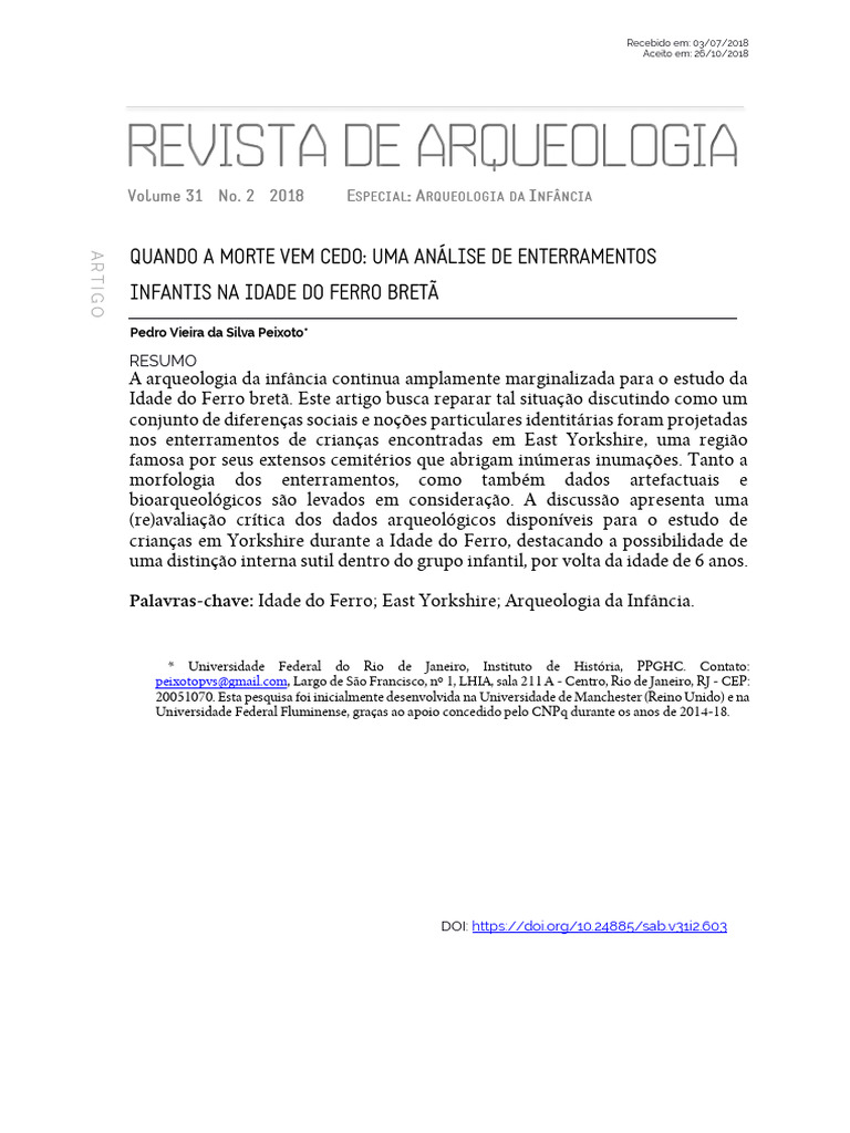 Quando A Morte Vem Cedo - Uma Analise de Enterramentos Infantis Na Idade Do Ferro | PDF | Morte ...