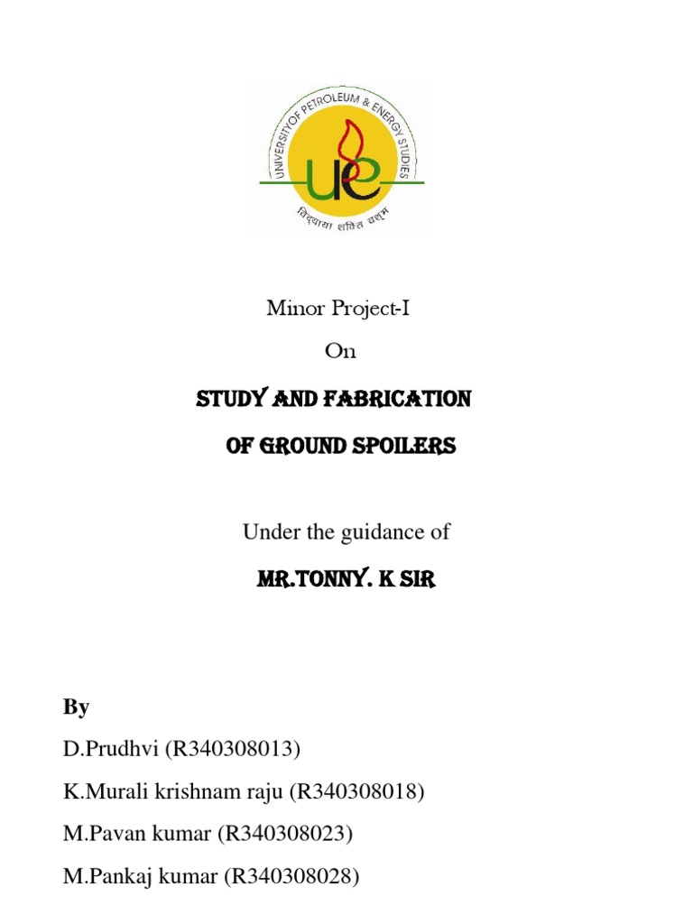 Minor Project-I On Study and Fabrication of Ground Spoilers | PDF ...