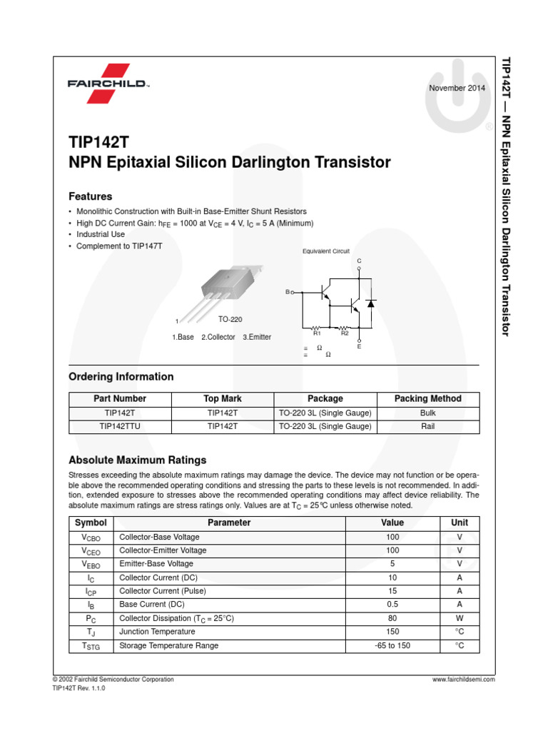 TIP142T | PDF | Bipolar Junction Transistor | Transistor