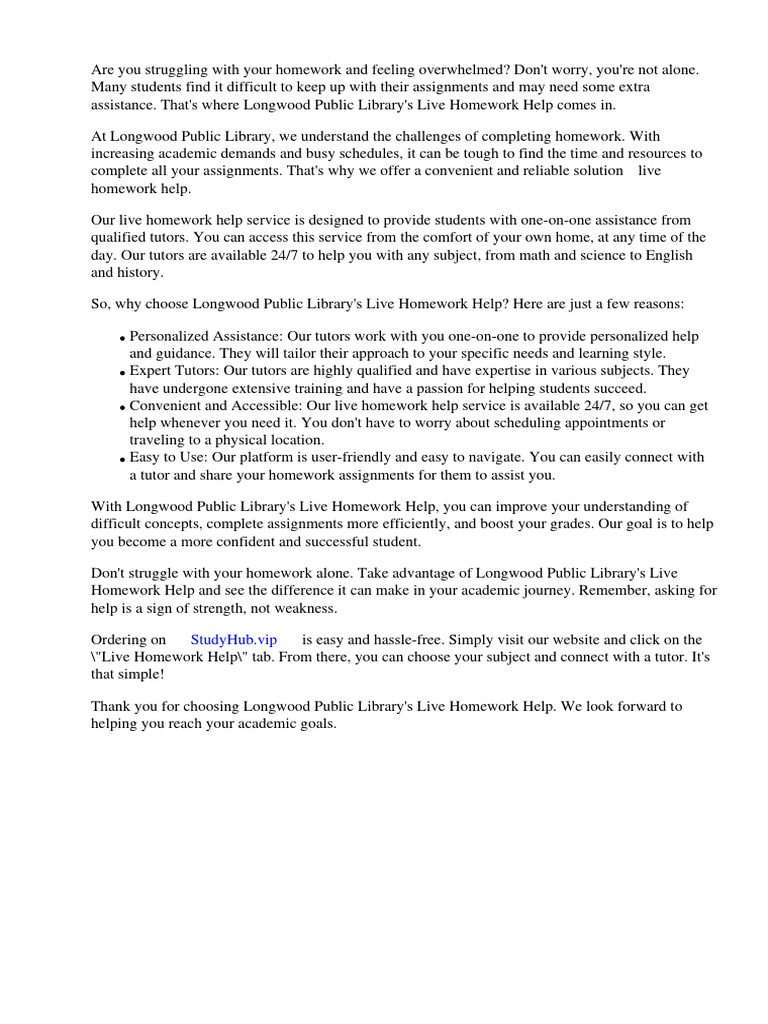 Longwood Public Library Live Homework Help | PDF | Libraries | Public Library