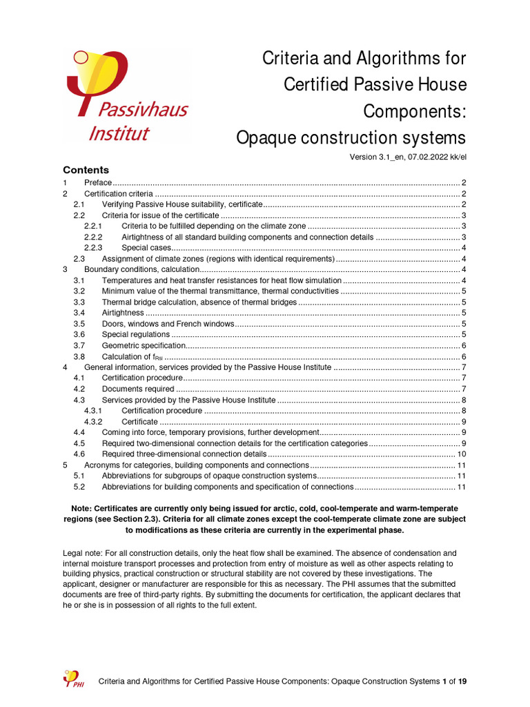 Certified Passive House Component Criteria | PDF | Window | Heat Transfer