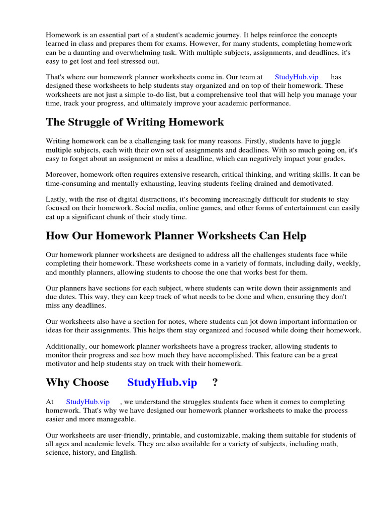 Homework Planner Worksheets | PDF | Homework | Computing